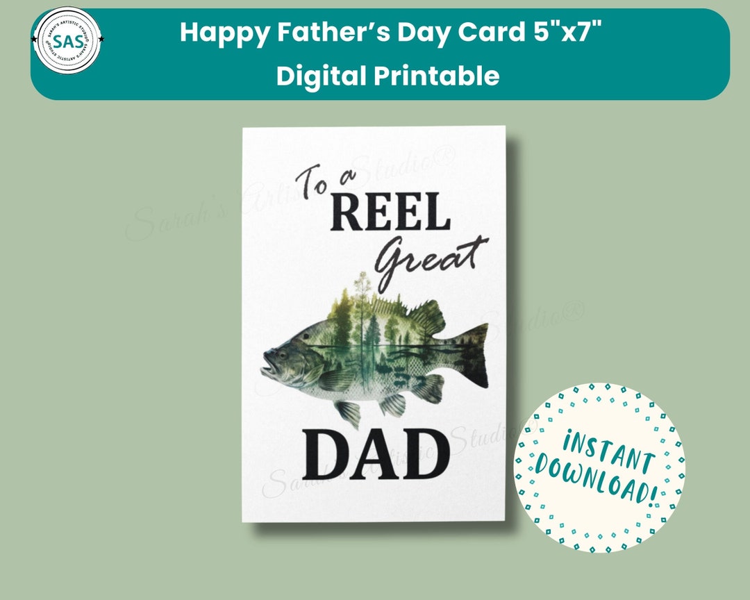 Printable Fathers Day Card for Dad, Reel Great Dad Fishing Card, Funny ...