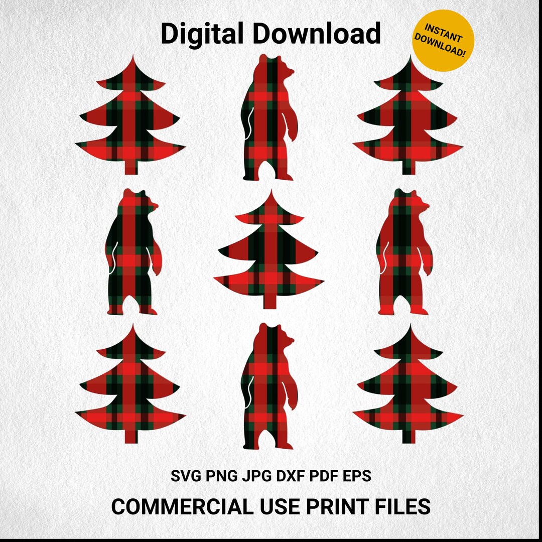 Plaid Bear SVG, Plaid Christmas Tree Png, Bear Png, Tree Png, Digital ...