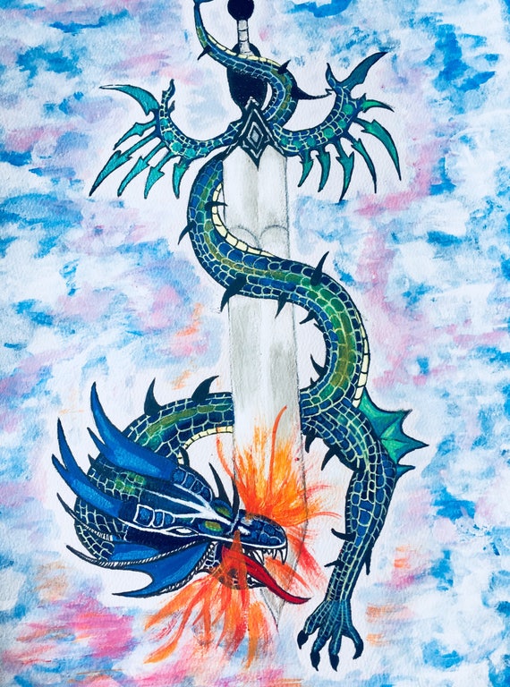 Dragon Coiled Around Valarian Sword | Etsy