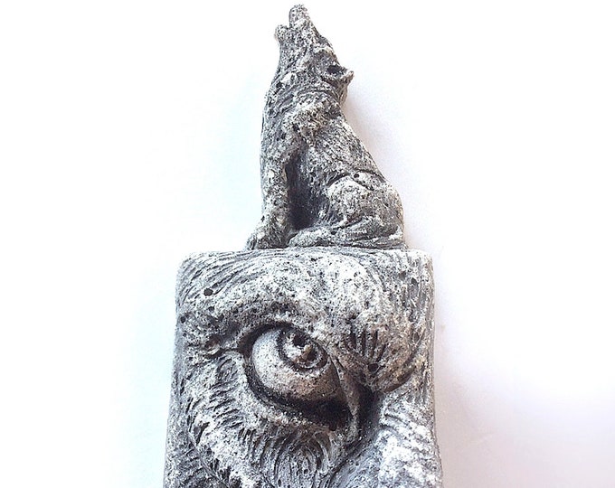 Wolf Bas Relief Art Tile, Stone Howling Wolf, Pagan Decor, Wolf Lover ...