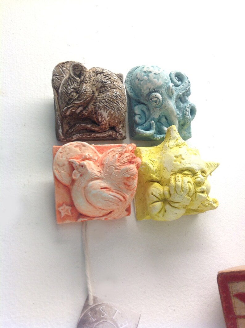 Animal Bas Relief Art Tiles Set of 4 Tile Plaques Cast Stone - Etsy