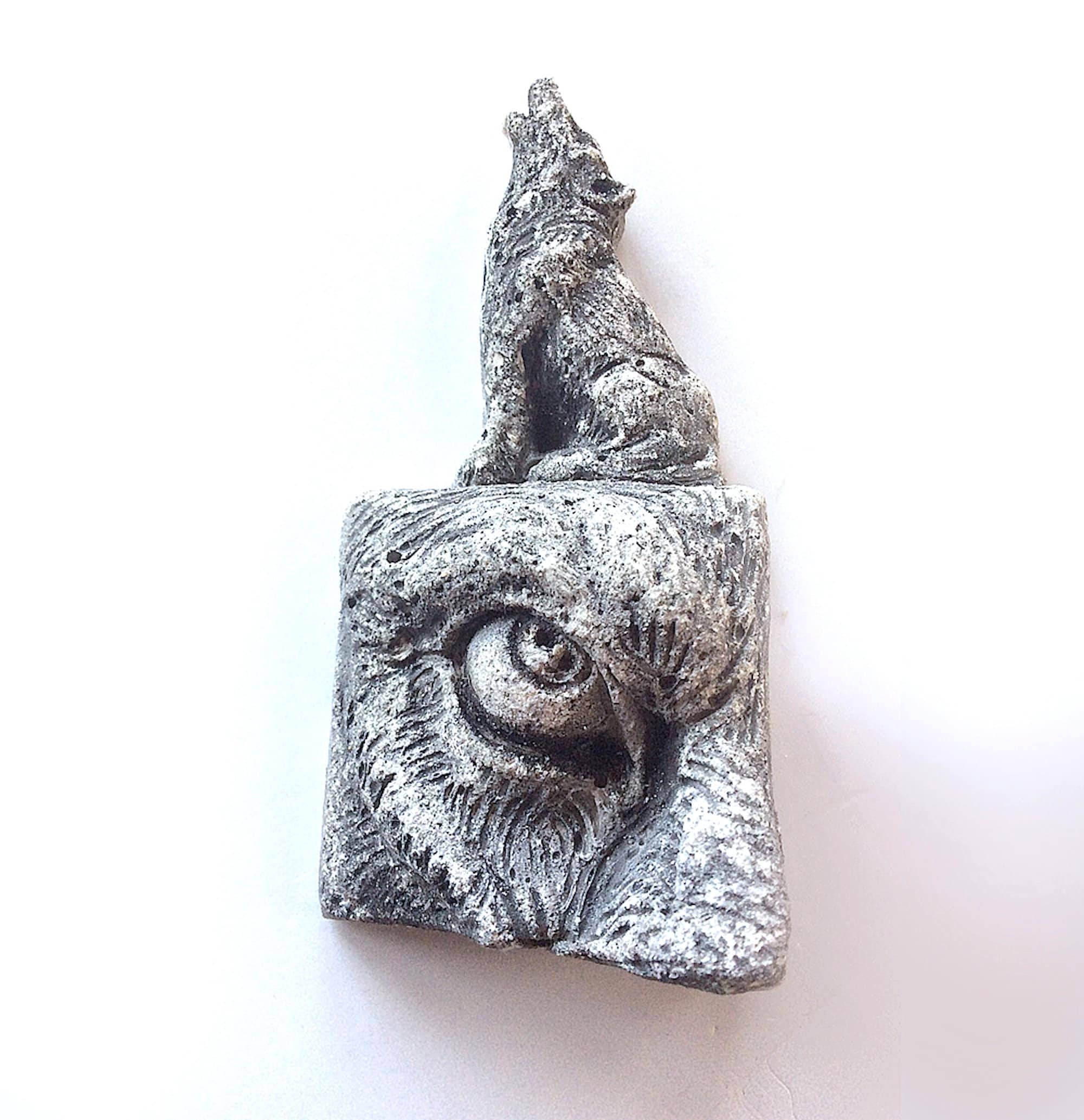 Wolf bas relief art tile stone howling wolf pagan decor | Etsy