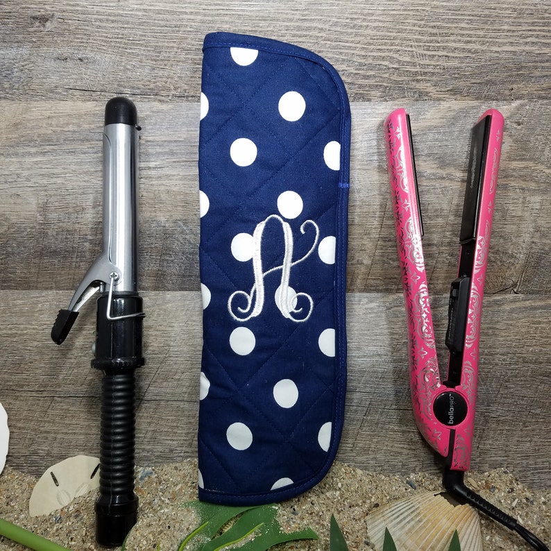 BLUE POLKA Dot Flat/Curling Iron Bag Monogram Included | Etsy