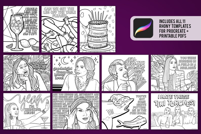 RHONY SET - Printable/procreate Color Sheets - Etsy