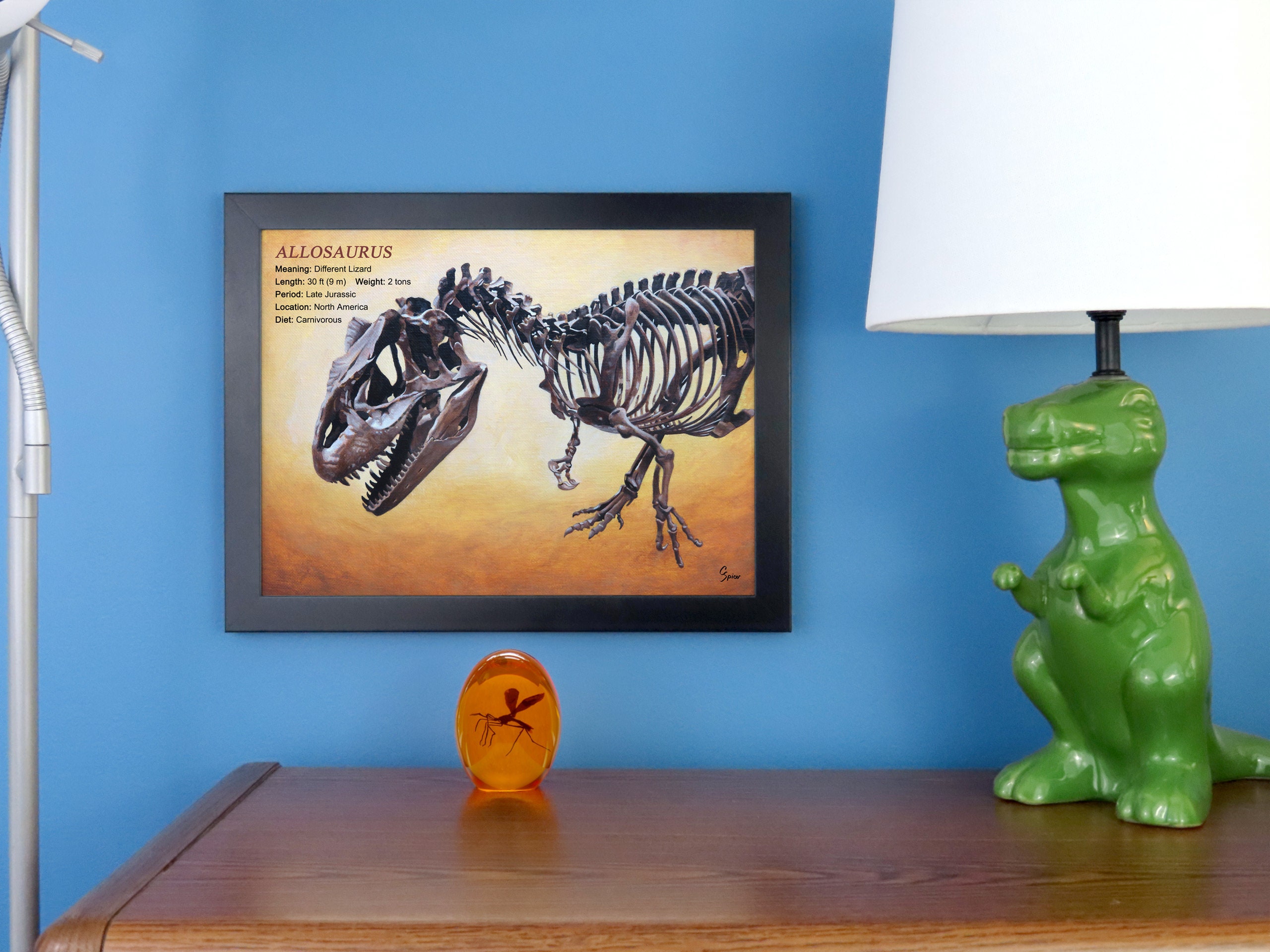Allosaurus Museum Skeleton Acrylic Painting - Dinosaur Wall Art Print ...
