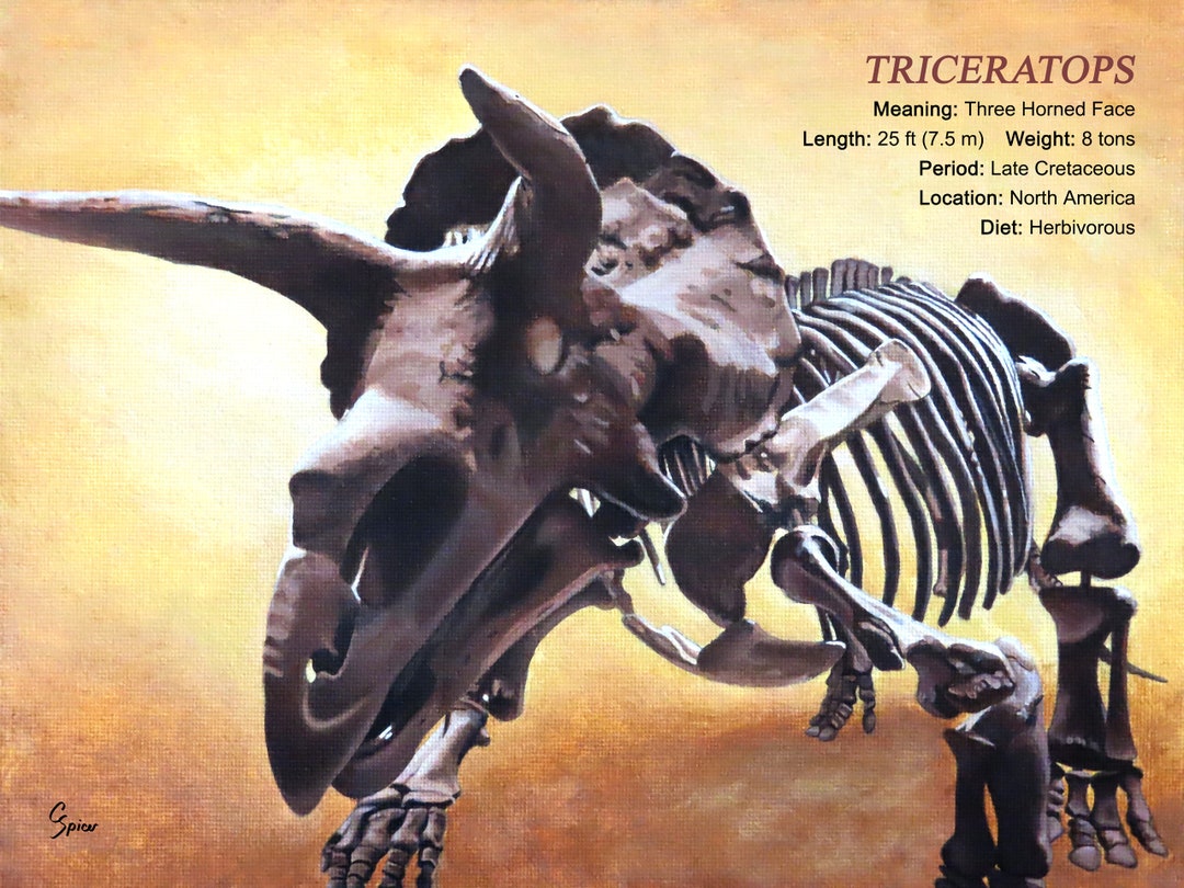 Triceratops Museum Skeleton Acrylic Painting Dinosaur Wall Art Print - Etsy