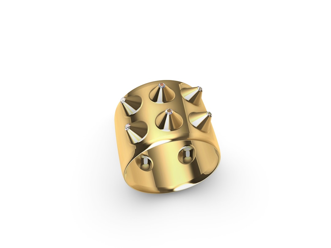 Modern Design Gold & Diamonds Spike Ring - Etsy