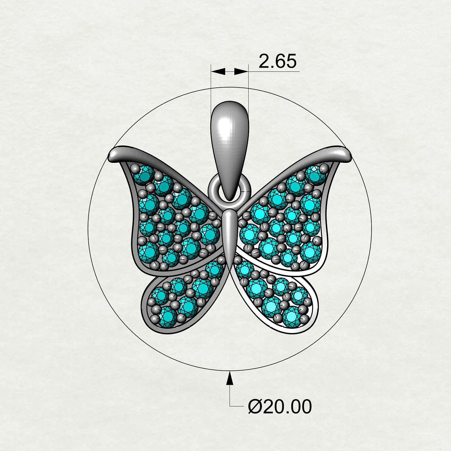 Butterfly Diamond Pendant 3D CAD Design - Etsy