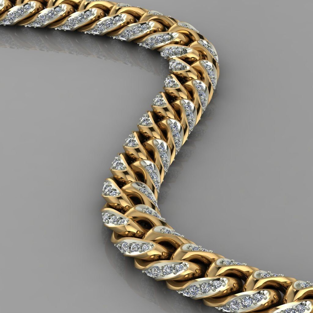 Miami Cuban Link Solid Gold & Diamonds Bracelet - Etsy