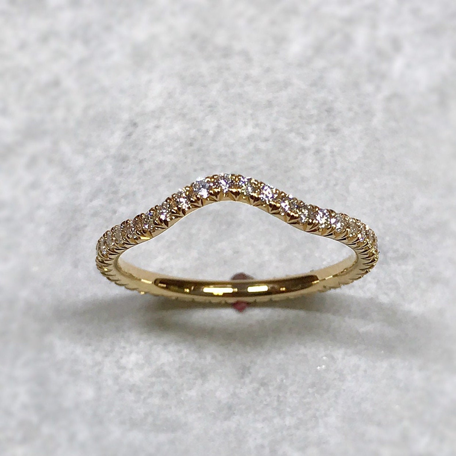 Handmade 18k Yellow Gold Curved Band Ring With Pave Diamonds - Etsy