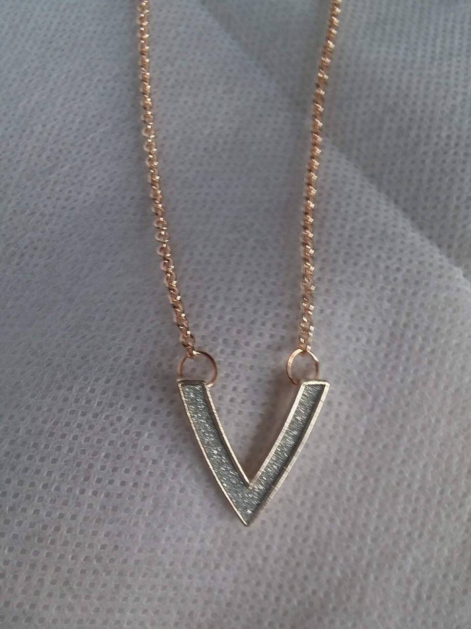 Rose Gold V Shape Pendant Diamond Dust Necklace Simple Minimalist Style ...