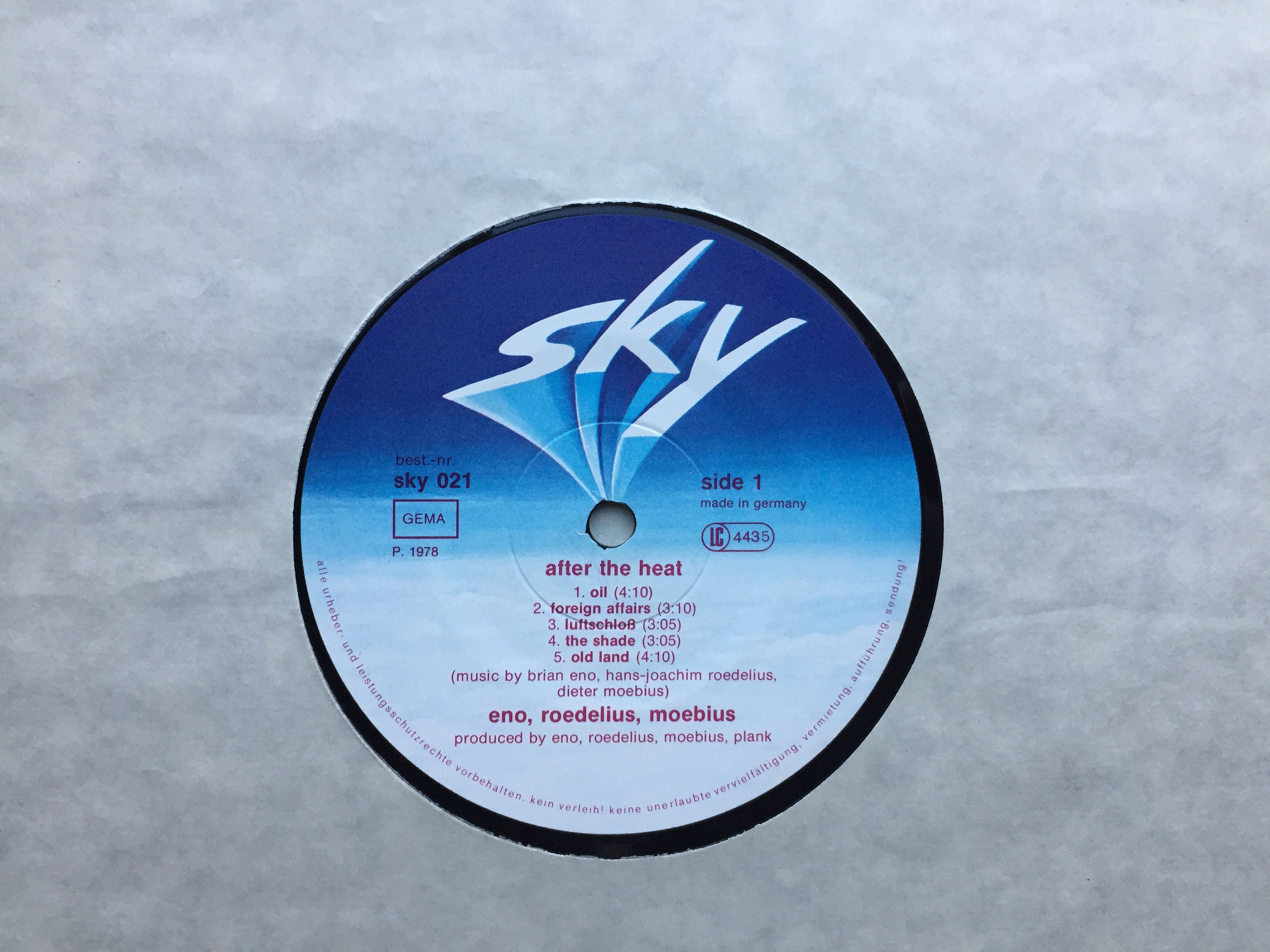 Original 1978 Eno Moebius Roedelius After the Heat Sky Records Sky 021 ...