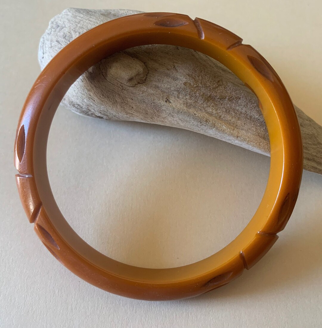 Vintage Bakelite Carved Bangle Bracelet Golden Brown Bamboo - Etsy
