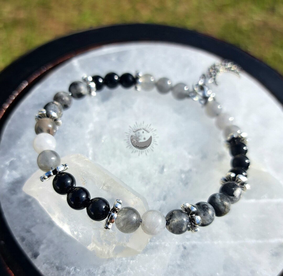 Black Obsidian & Labradorite Crystal Bracelet: Grounding Gemstone ...