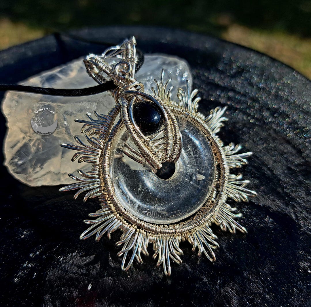 Clear Quartz Black Onyx Snowflake Pendant: Wire Wrapped Jewelry ...