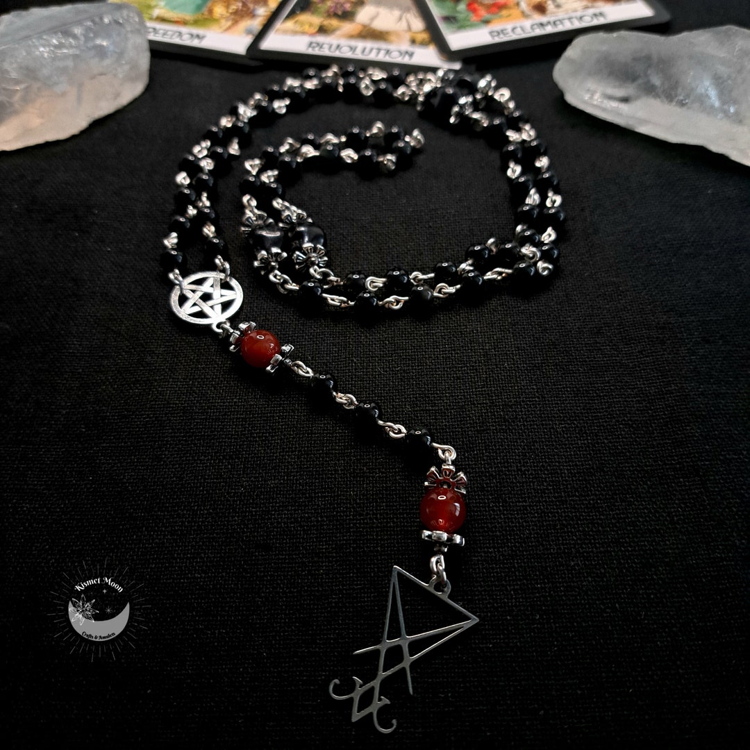 Lucifer Prayer Beads Necklace, Satanic Rosary, Pagan Meditation Beads ...