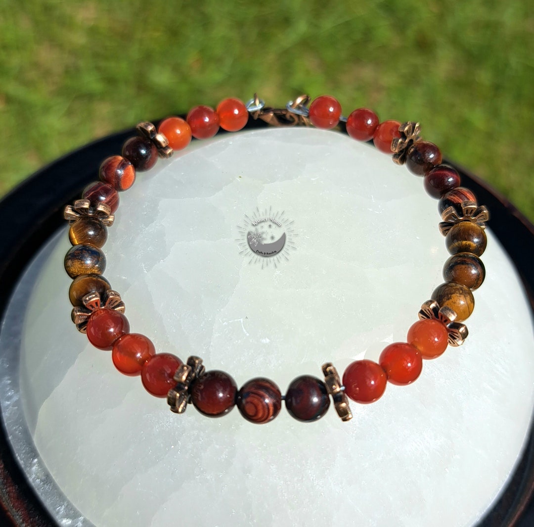 Solar Plexus Chakra Beaded Charm Bracelet, Carnelian, Tiger's Eye ...