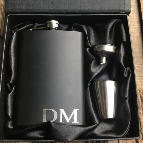 Personalized Flask Set Engraved Matte Black Flask Flask With - Etsy