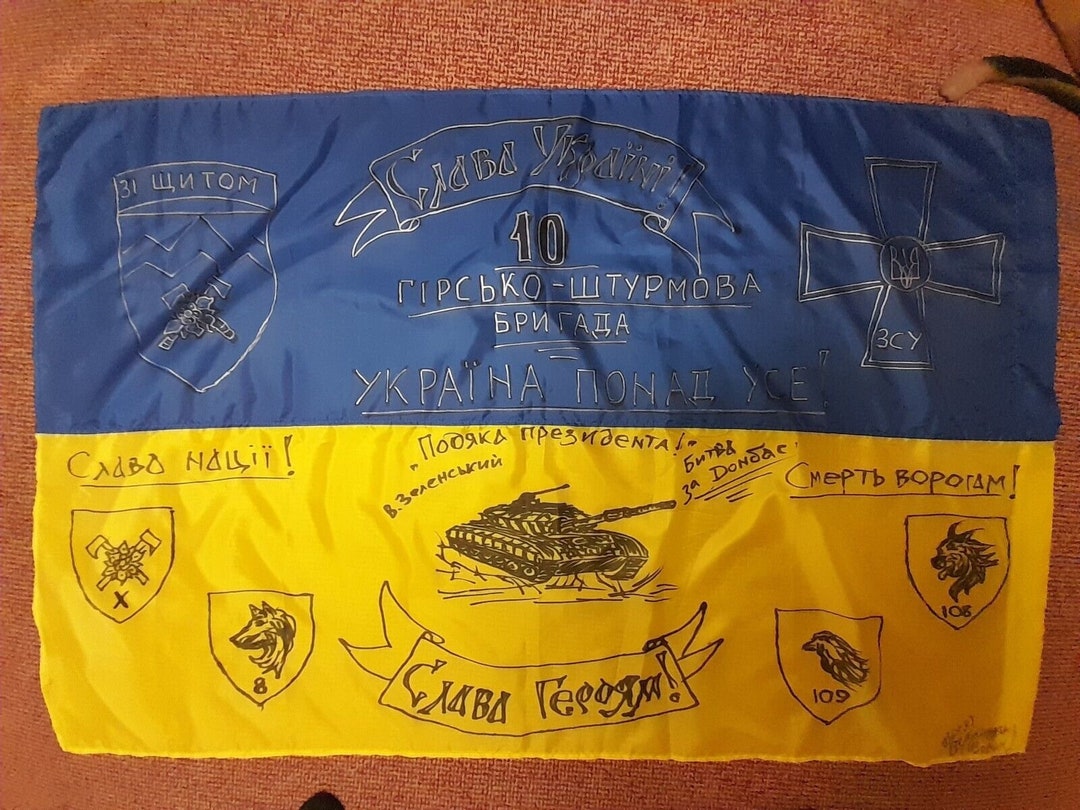Ukraine Flag Signed by Ukranian Forces Soldiers 10 Brigade, Ukrainian ...