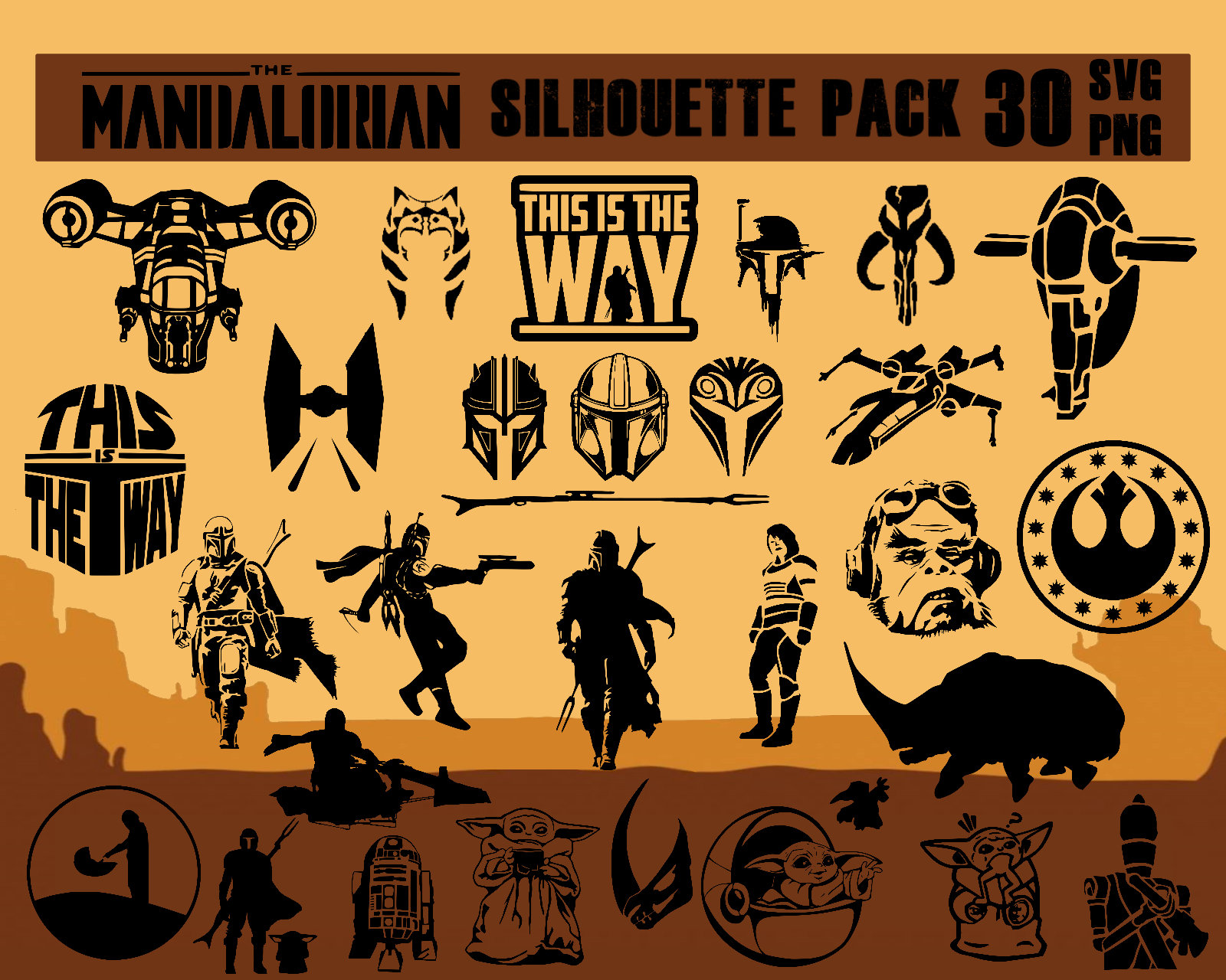 Star Wars the Mandalorian 30 Pk PNG and SVG Vector Graphics - Etsy UK