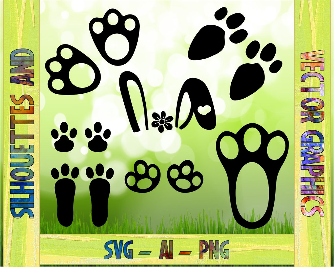 Easter Bunny Feet Vector Graphics Pack of Silhouettes (ai, SVG & PNG ...