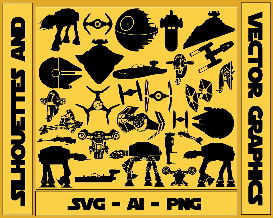 Star Wars Ships & Vehicles Pack 50+ Vector Silhouettes for Decals ...