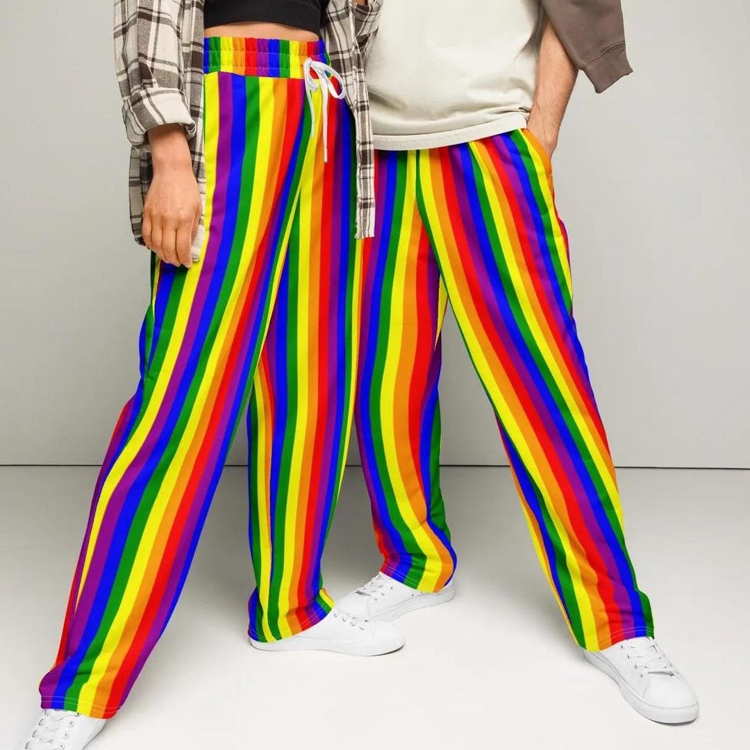 Wide Legged Joggers With Rainbow Stripes Comfortable and Stylish Unisex ...