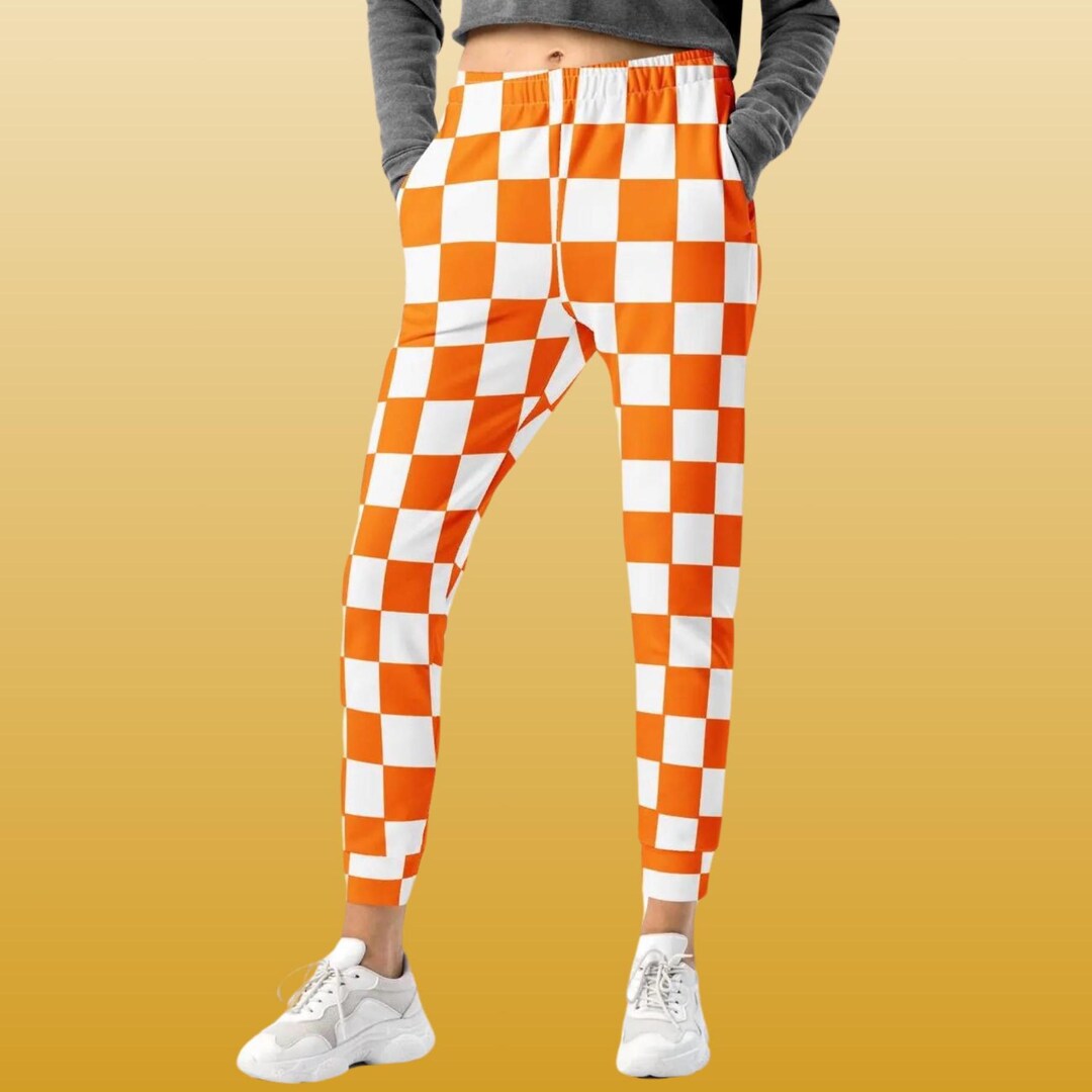 Checkered Joggers: Orange and White Slim Fit Fan Pants - Etsy