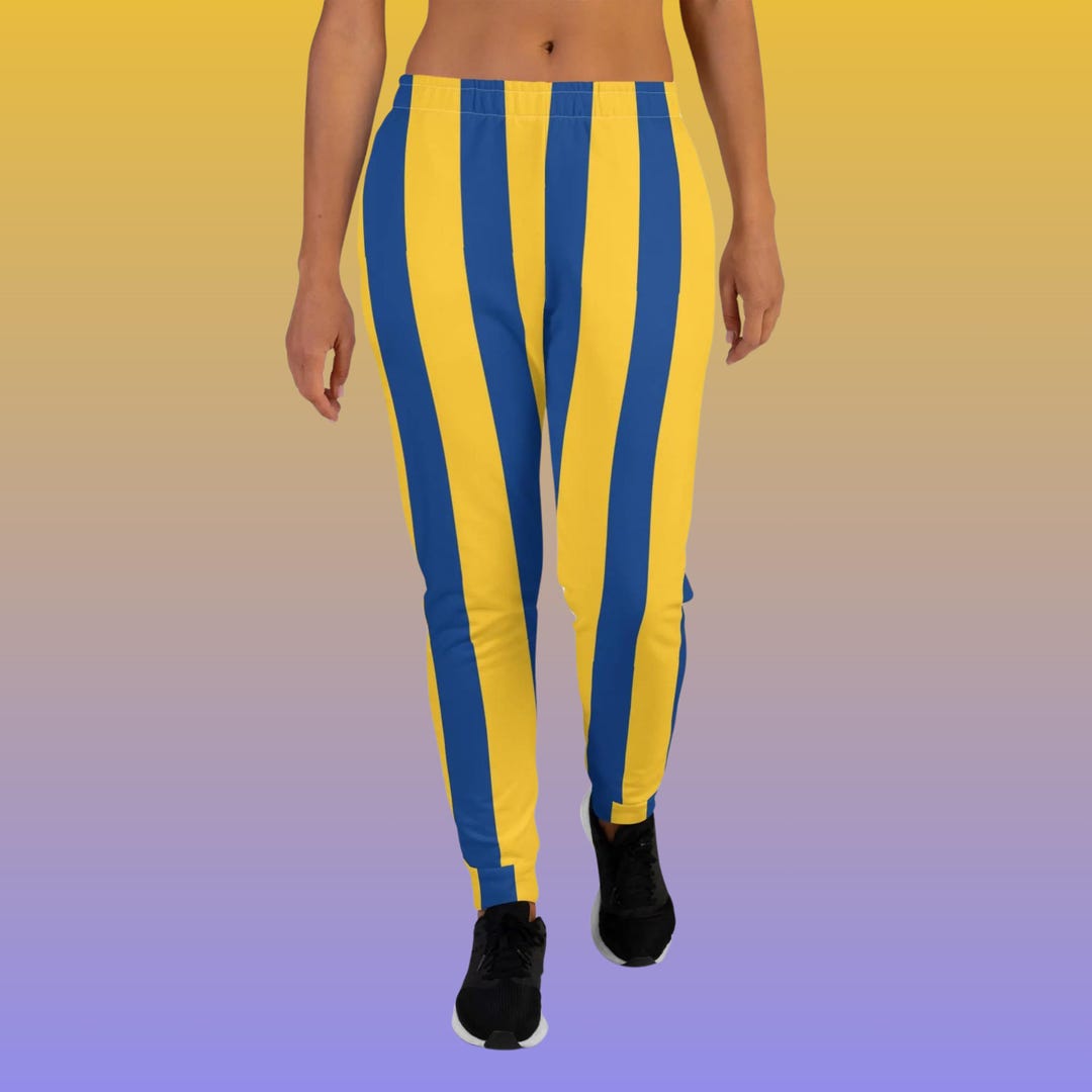 Blue and Yellow Striped Joggers Team Spirit Pants Athletic Wear for ...