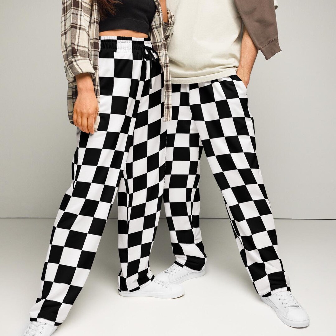 Black White Checkered Wide Leg Jogger Game Day Sports Team Spiritwear ...
