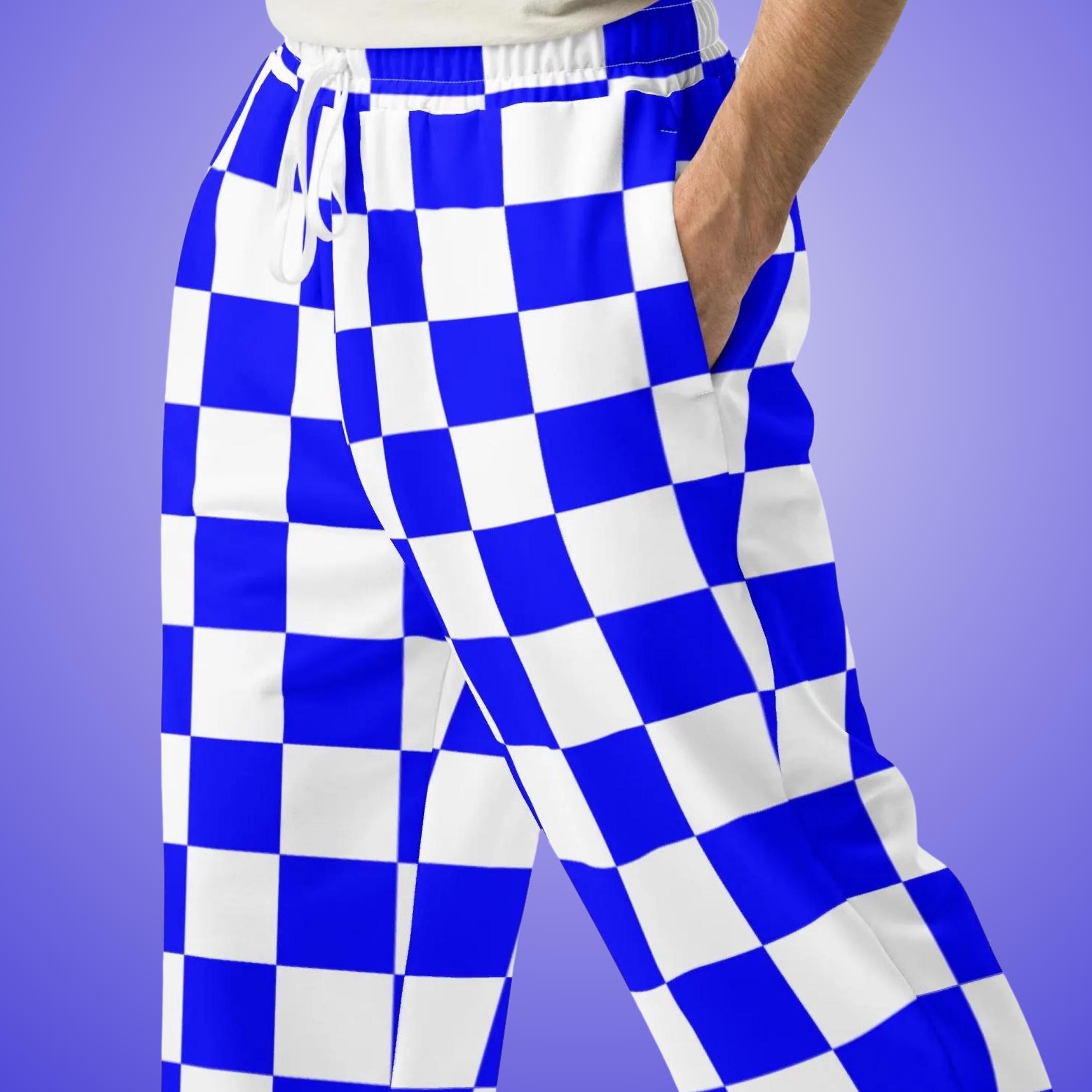 Blue and White Checkerboard Sweatpants: Retro Sports Joggers - Etsy