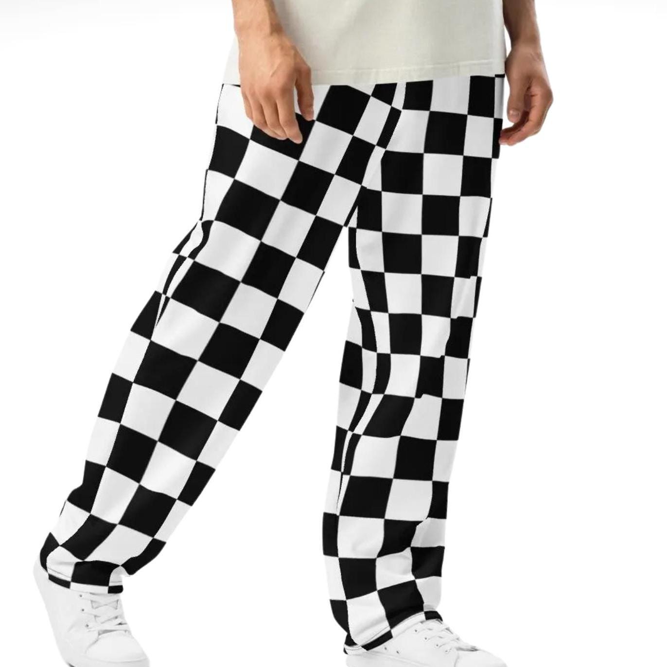 Black White Checkered Wide Leg Jogger Game Day Sports Team Spiritwear ...