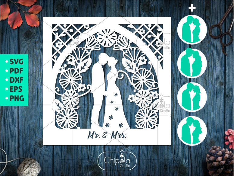 Wedding SVG Cut File, Romantic Template SVG, Bridesmaid Gift , Papercut ...
