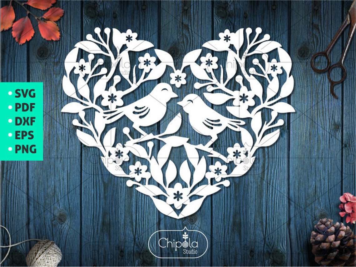 Heart Birds SVG Cut File Valentine Ornament SVG Floral Heart | Etsy