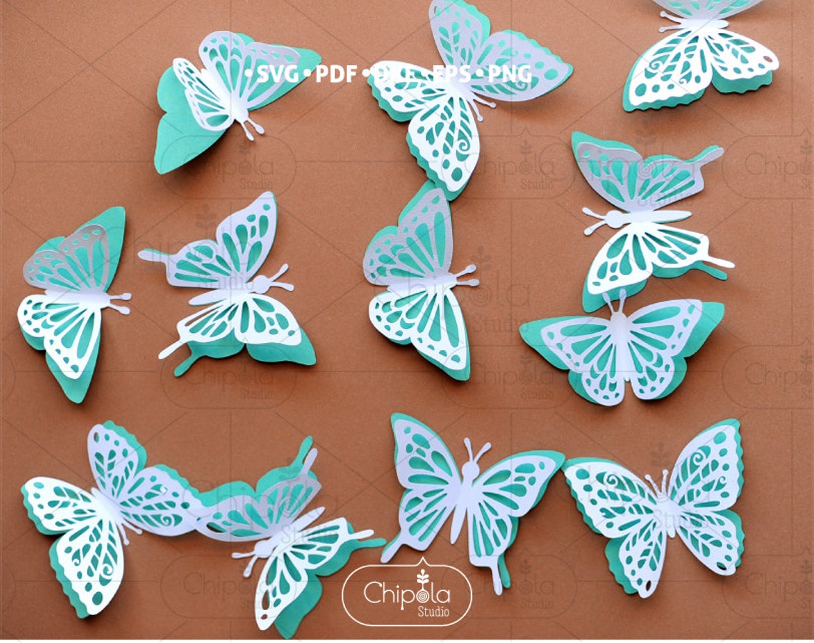 3 Butterfly Set SVG Template Paper Butterflies Cut File Wall | Etsy