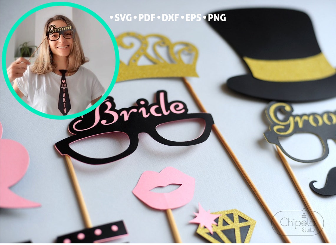 Bride & Groom Photo Booth Props , Wedding Decoration SVG, Downloadable ...