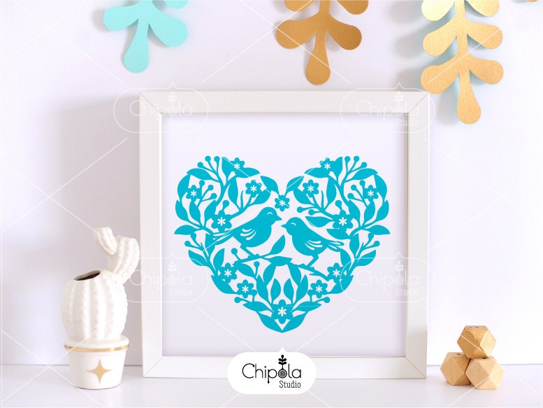 Heart Birds SVG Cut File Valentine Ornament SVG Floral Heart - Etsy