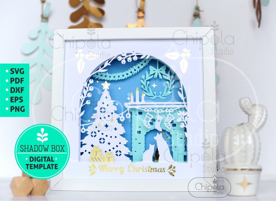 Christmas Scene Shadow Box SVG Tree and Fireplace 3d - Etsy