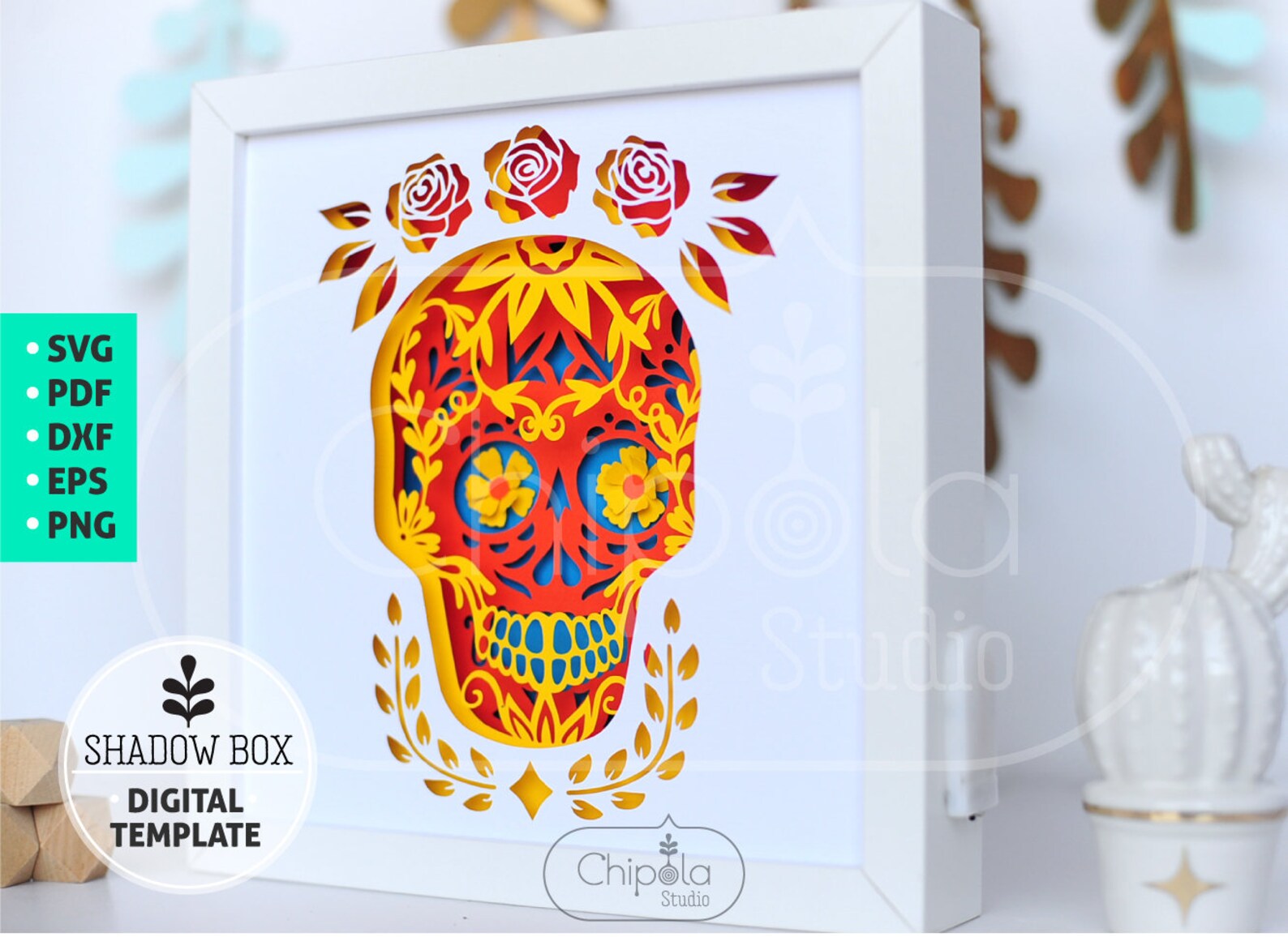 Sugar Skull Shadow Box SVG Day of the Dead Art With LED - Etsy UK