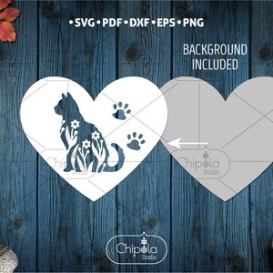 Cat Floral Heart SVG Vector Cut File, Floral Heart Papercut, Cat Lovers ...