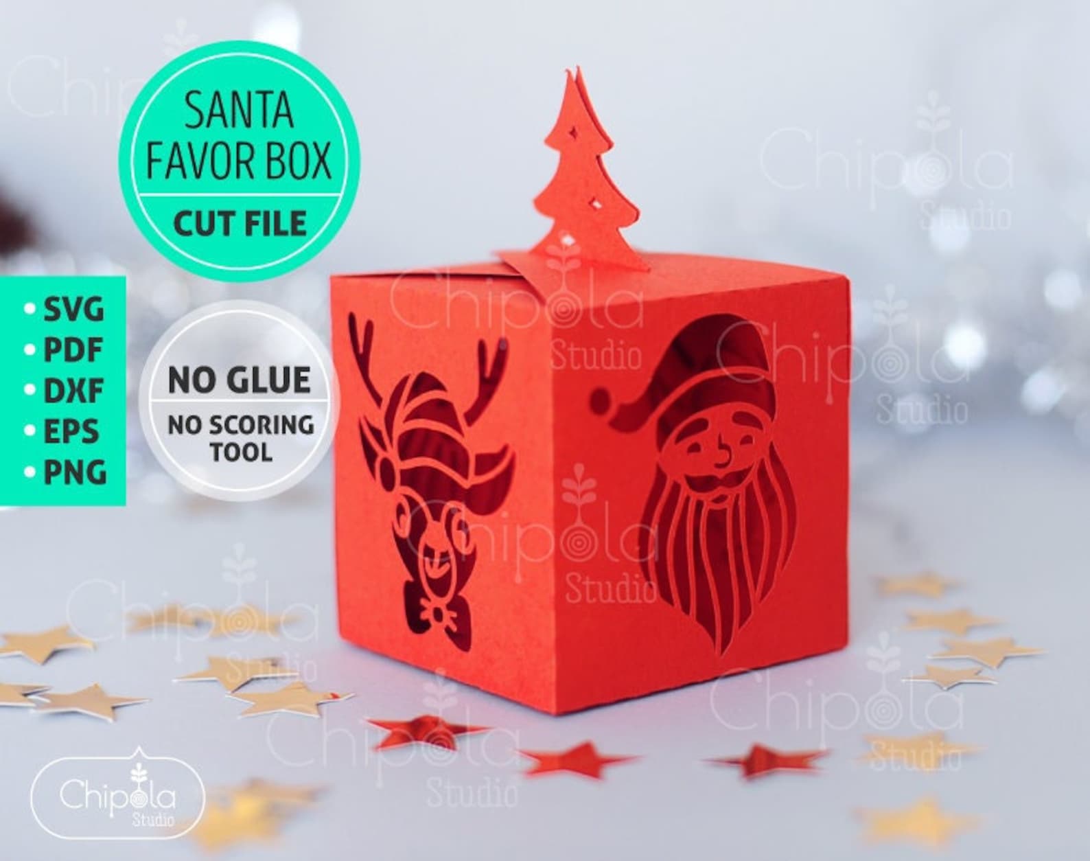 Christmas Santa Favor Box SVG, 3D Paper Model Template With Santa and ...