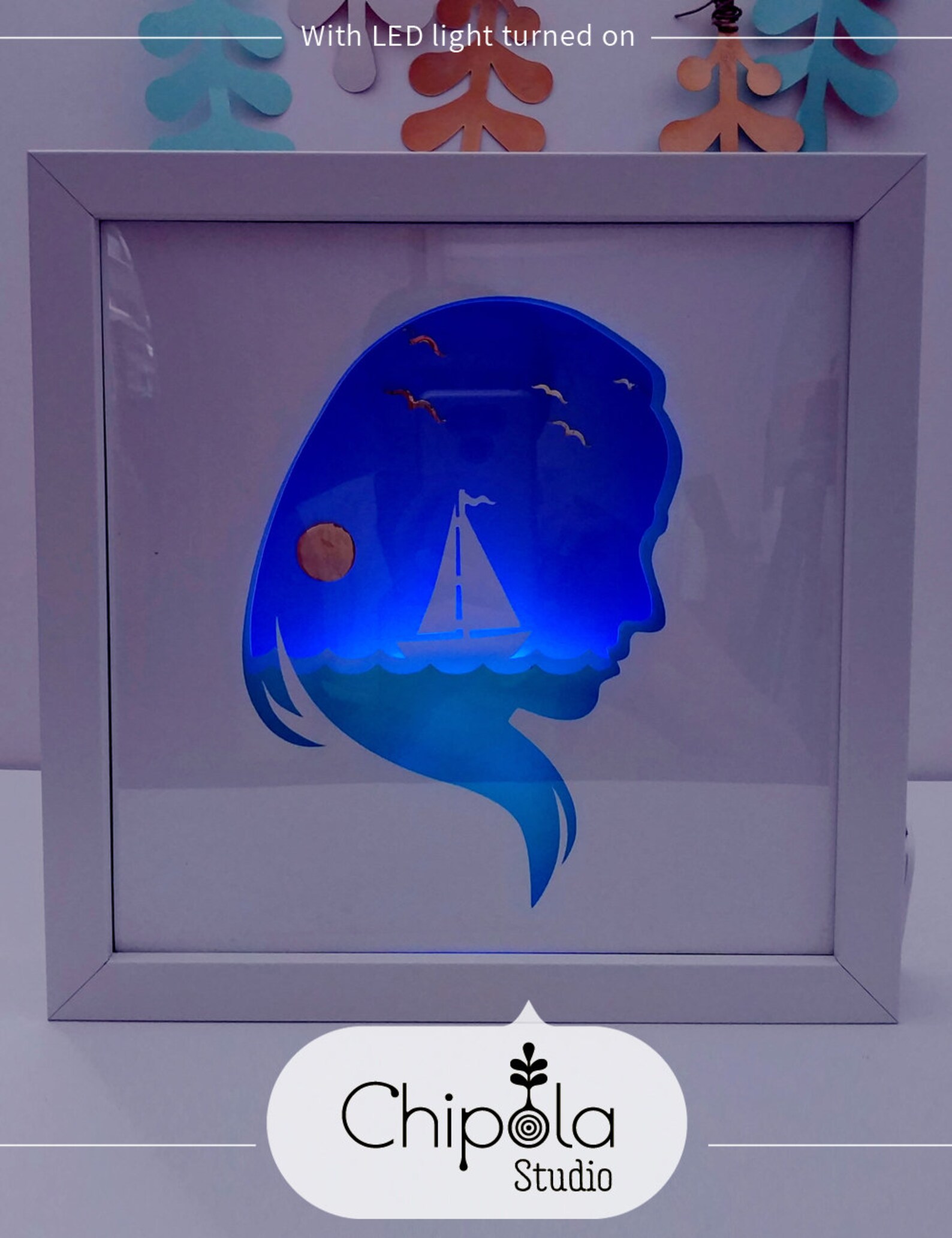 Woman Portrait Sea Shadow Box SVG, 3d Papercut SVG, Layered Paper Art Template, Scroll Saw ...
