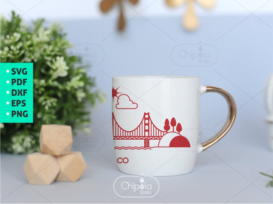 San Francisco Skyline SVG Vector Cut File, Golden Gate Bridge Cityscape ...
