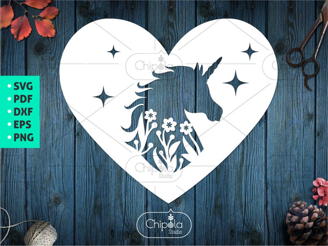 Unicorn Floral Heart SVG Vector Cut File, Floral Heart Papercut, Laser ...