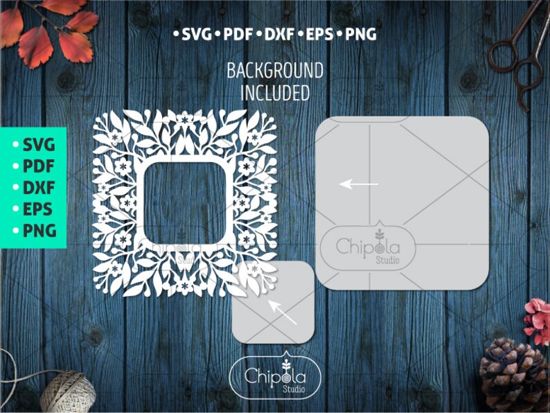 Monogram Square Flowers Blank Frame SVG Set Cut File, Foliage Ornament ...