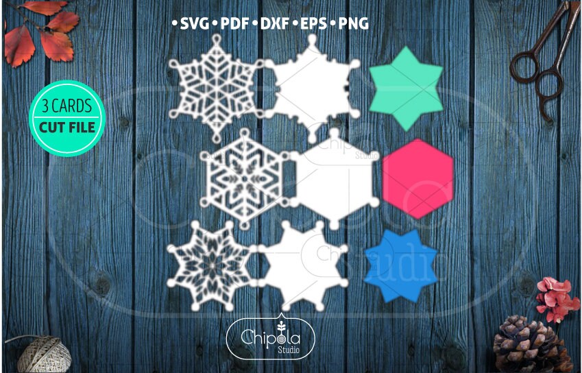 3 Christmas Cards Set Snowflake Cards Templates SVG | Etsy