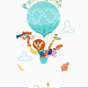 Hot Air Balloon Mint With Animals Printable Digital File Cute Nursery ...