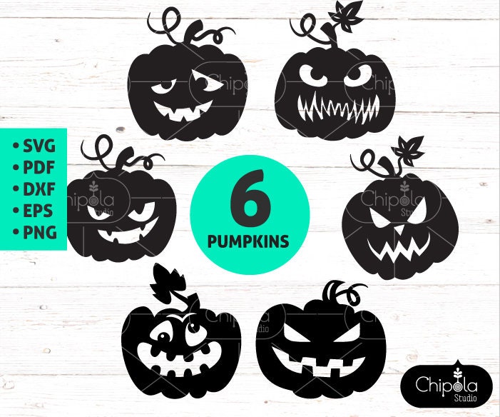 Pumpkin Faces Halloween Set SVG Cut File, Spooky Pumpkin Bundle, Cut ...