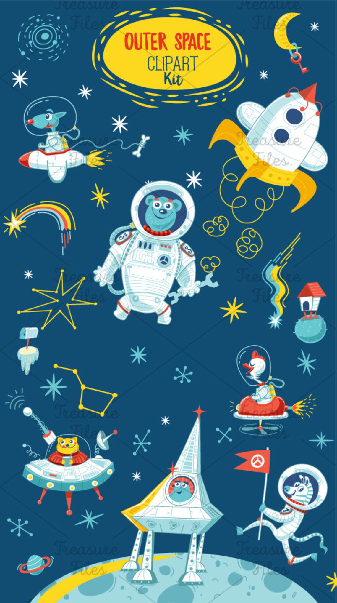 Outer Space Printable Clipart Set Digital File - Space Astronauts ...