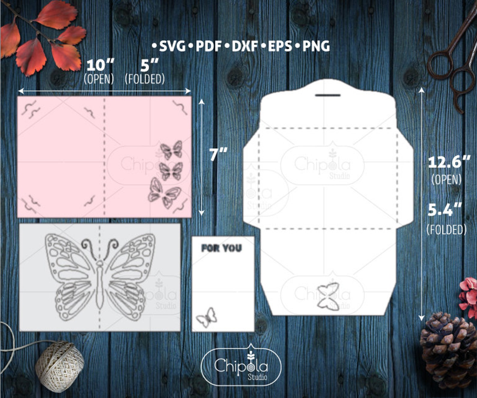 Butterfly Card With Envelope SVG Template, Butterflies Card Cut File ...